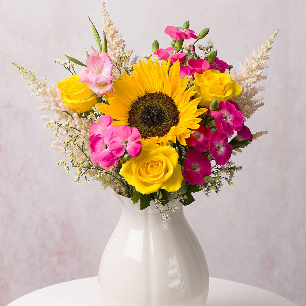 Pink Roses And Sunflowers